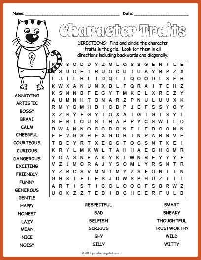 Character Traits Word Search Puzzle – Puzzles to Print